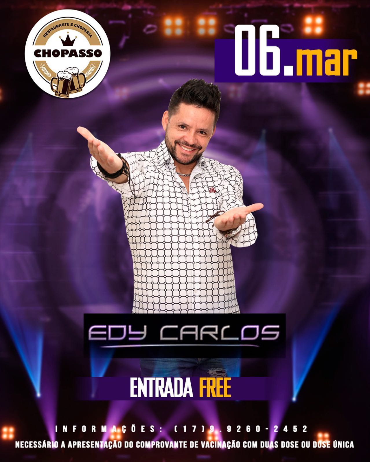 HOJE TEM SHOW COM CANTOR EDY CARLOS NO CHOPASSO | portalk.com.br